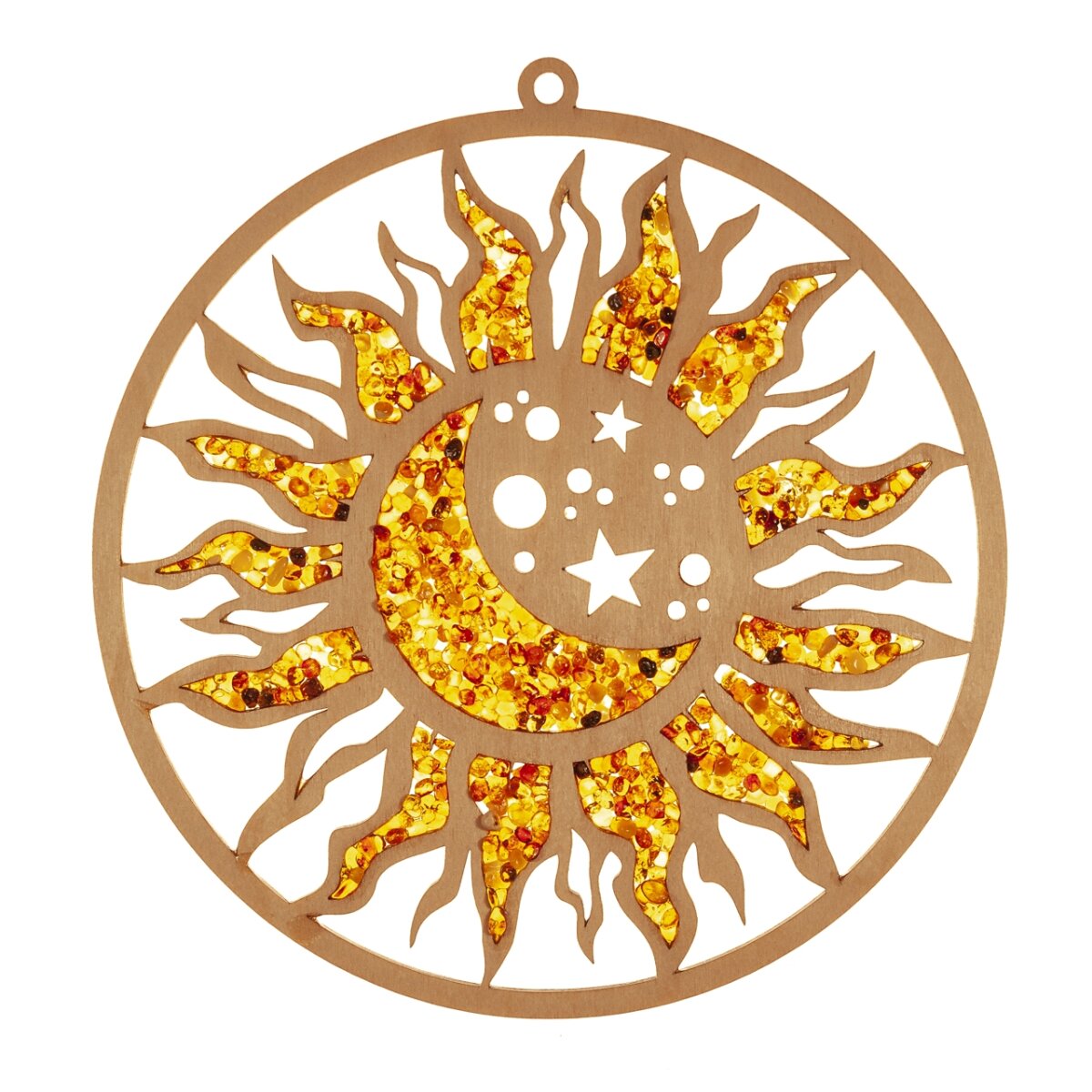 Fensterbild Ø 20 "Sonne, Mond & Sterne", Bernstein/Birke